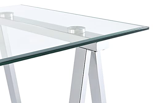 OSP Home Furnishings Middleton 47 Inch Desk with Clear Beveled Glass Top, Chrome Base