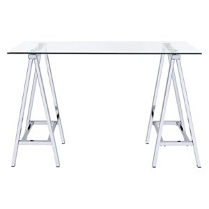 OSP Home Furnishings Middleton 47 Inch Desk with Clear Beveled Glass Top, Chrome Base