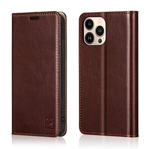 belemay compatible with iphone 13 pro max case wallet, protective genuine leather flip with rfid blocking card holders [undetachable interior shell] folio cover for men women (6.7-inch 2021) brown