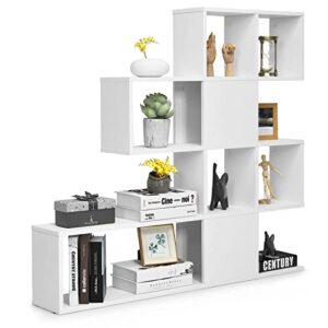 tangkula 16 shelves bookshelf, modern ladder corner bookshelf, 9 cubes stepped storage bookcase, 5-tier display shelf storage organizer for home office, 47 x 8 x 43 inch, room divider bookcase