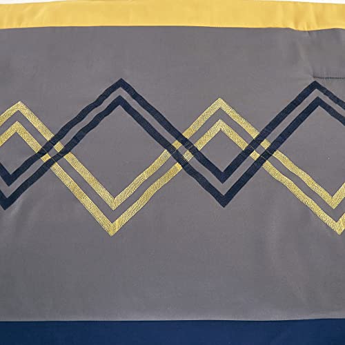 Chezmoi Collection Arden 7-Piece Modern Pleated Stripe Embroidered Zigzag Bedding Comforter Set (Queen, Navy/Gray/Yellow/White)