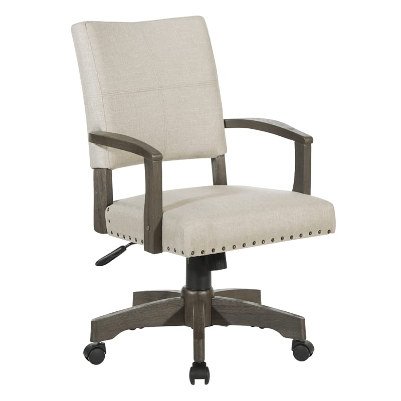 OSP Home Furnishings Santina Cushioned Banker's Desk Chair with Tailored French Seam and Nailhead Trim, Solid Wood Arms and 5-Star Base in Antique Grey Finish, Ivy Fabric