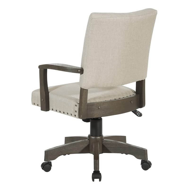 OSP Home Furnishings Santina Cushioned Banker's Desk Chair with Tailored French Seam and Nailhead Trim, Solid Wood Arms and 5-Star Base in Antique Grey Finish, Ivy Fabric