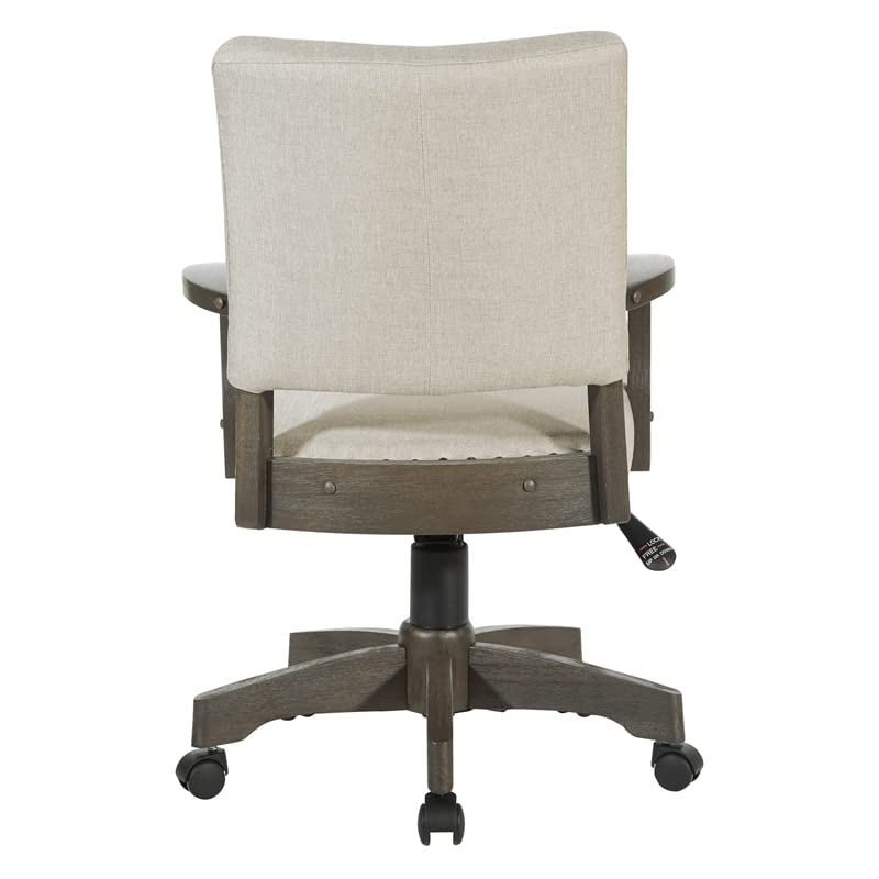 OSP Home Furnishings Santina Cushioned Banker's Desk Chair with Tailored French Seam and Nailhead Trim, Solid Wood Arms and 5-Star Base in Antique Grey Finish, Ivy Fabric