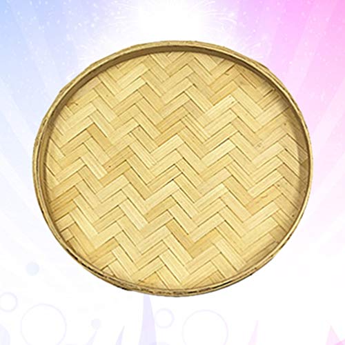 Healifty Round Basket Tray Wicker Round Fruit Basket Woven Food Storage Weaved Shallow Tray Organizer Decorative Rack Display Kids DIY Drawing Board 42cm Round Woven Basket