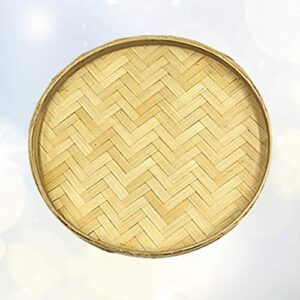 Healifty Round Basket Tray Wicker Round Fruit Basket Woven Food Storage Weaved Shallow Tray Organizer Decorative Rack Display Kids DIY Drawing Board 42cm Round Woven Basket