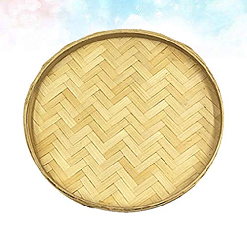 Healifty Round Basket Tray Wicker Round Fruit Basket Woven Food Storage Weaved Shallow Tray Organizer Decorative Rack Display Kids DIY Drawing Board 42cm Round Woven Basket