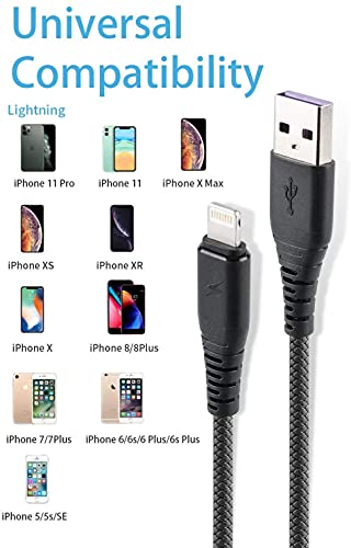 [3 Pack] Apple MFi Certified iPhone Charger 6ft, Cabepow Lightning Cable 6 Foot, iPhone Charging Cord 6 Feet 2.4A USB Cables for iPhone Pro Max/Xs/XR/X/8 Plus/7/6s/6/5c/5 (Black)