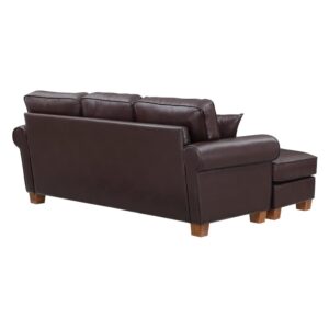 OSP Home Furnishings Rylee Reversible Rolled Arm Sectional Sofa with 2 Pillows and Coffee Finished Legs, Cocoa Faux Leather