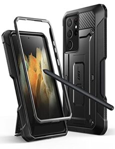 supcase ub pro series case for samsung galaxy s21 ultra 5g(2021 release) without built-in screen protector, full-body dual layer rugged holster & kickstand case with s pen slot (black)