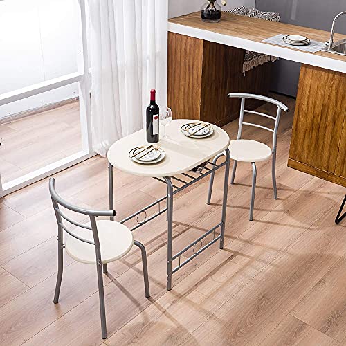 Small Kitchen Dining Table Set for 2, 3 Piece Round Kitchen Tables for Small Spaces 2 Seats, Breakfast Table and Chairs, Nook Dinette Sets with Wine Rack Fruit Stand Used for Compact Space (Log Wood)