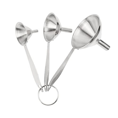 KUFUNG Stainless Steel Mini Funnels for Transferring of Liquid Fluid Dry Ingredients With Long Handles & Detachable Ring Holder