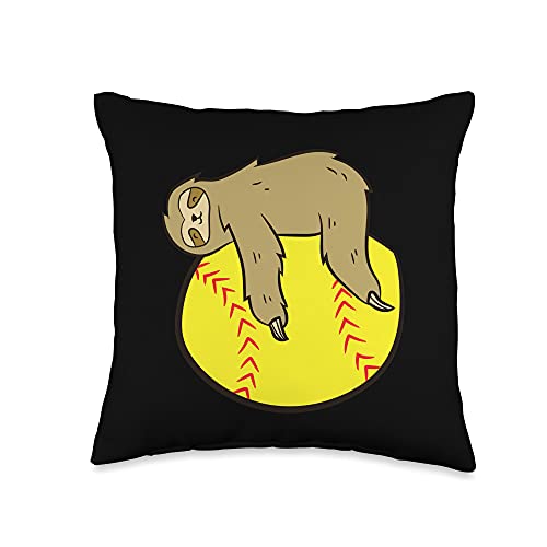 Funny Softball Lover Gifts Love Softball Sloths Throw Pillow, 16x16, Multicolor