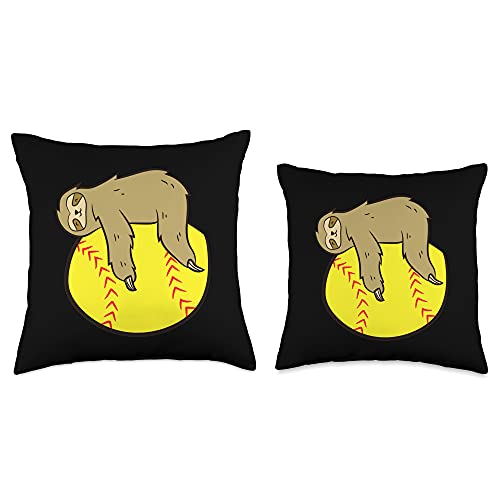 Funny Softball Lover Gifts Love Softball Sloths Throw Pillow, 16x16, Multicolor