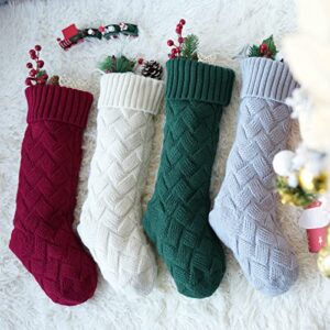 ROSFORU 18-inch Knit Christmas Stockings, 4 Pack Ivory White Weave Xmas Socks Large Candy Gift Bag, Christmas Decoration