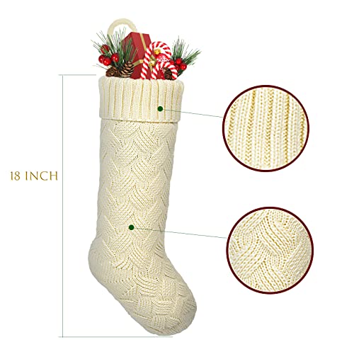 ROSFORU 18-inch Knit Christmas Stockings, 4 Pack Ivory White Weave Xmas Socks Large Candy Gift Bag, Christmas Decoration