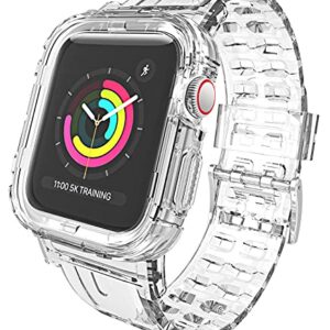 JXVM for Apple Watch Band 41mm 40mm 38mm with Case, Uni-body Protective Bumper Band, Crystal Clear Men Women Sporty Case, with Premium Soft TPU Adjustable Strap for iWatch SE & Series 8 7 6 5 4 3 2 1 (Crystal/Clear)