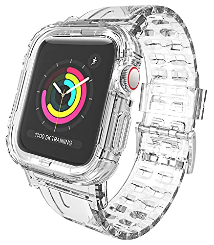 JXVM for Apple Watch Band 41mm 40mm 38mm with Case, Uni-body Protective Bumper Band, Crystal Clear Men Women Sporty Case, with Premium Soft TPU Adjustable Strap for iWatch SE & Series 8 7 6 5 4 3 2 1 (Crystal/Clear)