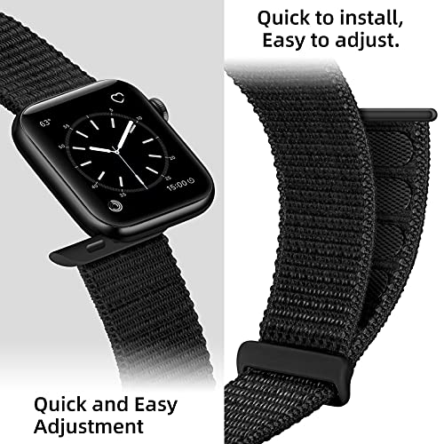 Oxwallen Sport Loop Nylon Band Compatible with Apple Watch 7/8 Ultra 49mm 45mm 42mm 44mm, Comfortable Braided Strap Women Men Competible for iWatch SE & Series 7/8 6 5 4 3, Black