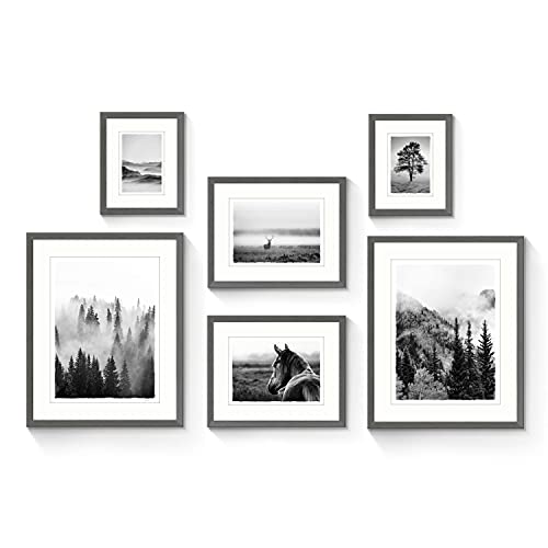 SunFlax Natural Landscape Framed Wall Art - Mysterious Forest and Wildlife Animal Pictures Wall Art Sets with Black Wooden Frames for Bathroom, Living Room, Bedroom, Office