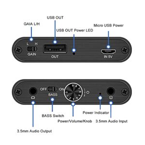 Hi-Fi Headphone Amplifier Buit-in Power Bank Portable 3.5mm Stereo Audio Out Powered by Lithium Battery Headset Support GAIN/BASS for Android phone/iPhone/iPad/MP3/MP4/Laptops and PCs, etc.