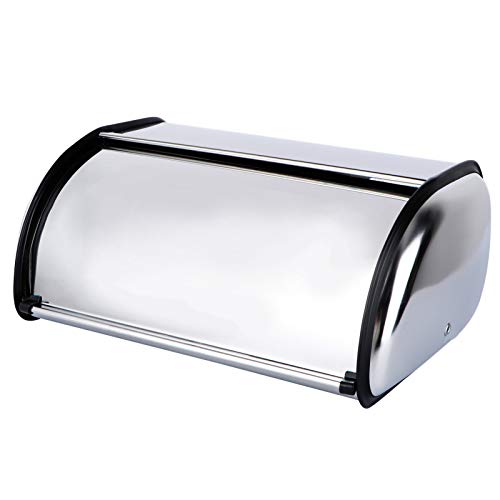 Cabilock Metal Bread Bin Box Stainless Steel Bread Box Countertop Bread Bin Roll Up Bread Storage Container Metal Bread Keeper Box for Kitchen Bread Storage Case (16.9x9x5.7 inch)