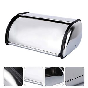 Cabilock Metal Bread Bin Box Stainless Steel Bread Box Countertop Bread Bin Roll Up Bread Storage Container Metal Bread Keeper Box for Kitchen Bread Storage Case (16.9x9x5.7 inch)