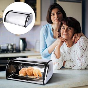 Cabilock Metal Bread Bin Box Stainless Steel Bread Box Countertop Bread Bin Roll Up Bread Storage Container Metal Bread Keeper Box for Kitchen Bread Storage Case (16.9x9x5.7 inch)