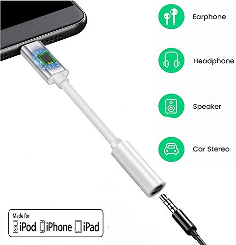 Lightning to 3.5mm Headphone Jack Adapter, Apple MFi Certified Digital Hi-Fi Audio Earphone Connector for iPhone 12/12 Pro Max 11 Pro/XS/XR/X/8 7 SE, iPad Pro Mini, Support iOS 10~14.4 and Later