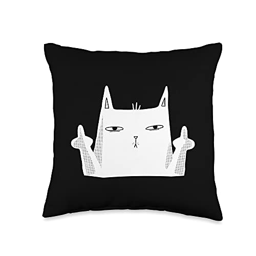 Cat That Has Its Middle Finger Up Cat Flipping Off Giving The Finger Throw Pillow, 16x16, Multicolor