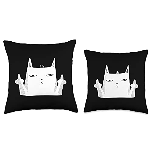 Cat That Has Its Middle Finger Up Cat Flipping Off Giving The Finger Throw Pillow, 16x16, Multicolor