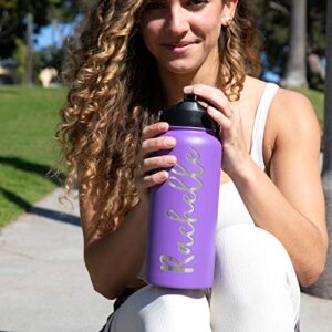 Personalized Water Bottle w Straw Lid Double Wall Insulated | 24 oz - 16 Designs - 9 Colors | Custom Water Bottle w Name and Text, BPA Free - Non Sweat - Vacuum Insulated