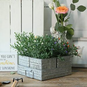 Putuo Decor Set of 4 Galvanized Square Metal Planter with Tray, Rustic Farmhouse Herb Pot with Handles, Utensil Caddy Napkin Organizer, 4 x 4 Inches Planters on 8.2 x 8.2 Inches Tray