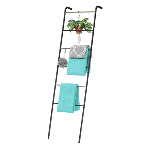 IRIS USA Clothing Rack, Blanket or Garment Ladder, Easy to Assemble, Standing Metal Sturdy Garment Rack, Small Space Storage Solution, Modern Versatile Design, Long-Term Durability, Ladder, Black