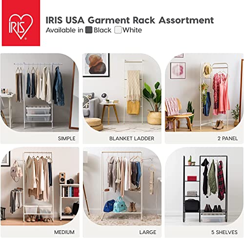 IRIS USA Clothing Rack, Blanket or Garment Ladder, Easy to Assemble, Standing Metal Sturdy Garment Rack, Small Space Storage Solution, Modern Versatile Design, Long-Term Durability, Ladder, Black