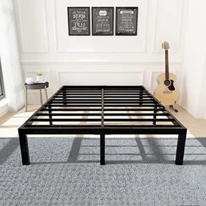 45minst 3600lbs heavy duty bed frame,14 inch sturdy steel slat mattress foundation, metal reinforced platform box spring replacement, easy assembly with quick lock, queen