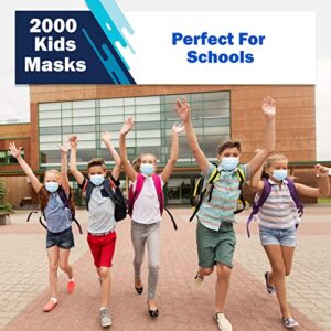 2000 Kids Disposable Face Masks, Bulk Face masks (40 Boxes, 50pcs/Box), Non Woven Thick 3-Layers Breathable Facial Masks with Adjustable