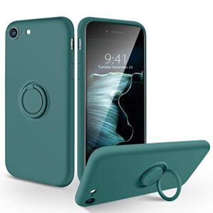 souligo iphone se 2022 case, iphone se 2020 case, iphone 8 case, iphone 7 case, slim silicone soft rubber shockproof protective ring kickstand hybrid hard protection girls women phone cover,dark green