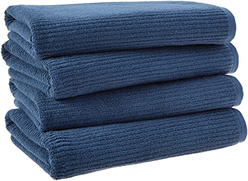 Amazon Aware 100% Organic Cotton Ribbed Bath Towels - Bath Towels, 4-Pack, Navy