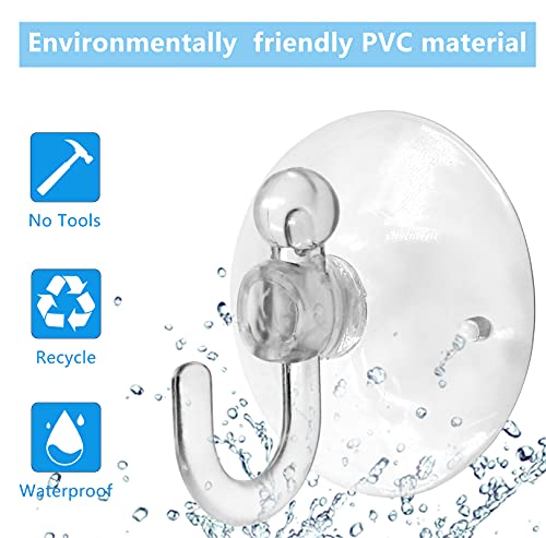 Piutouyar 20Pcs Clear Suction Cup Hooks 30mm Plastic Sucker Pads Transparent Suckers for Window Wall Bathroom Shower Kitchen Hook Hanger