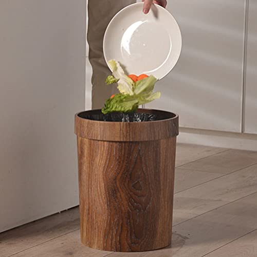 NUOBESTY Garbage Trash Can Vintage Waste Can Plastic Garbage Can Plastic Wood Grain Trash Can for Bedroom Living Room Bathroom