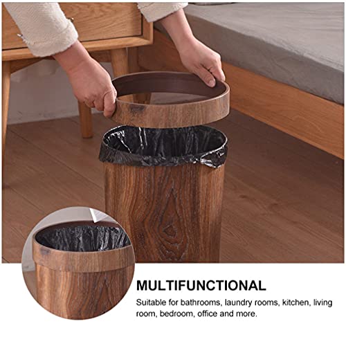 NUOBESTY Garbage Trash Can Vintage Waste Can Plastic Garbage Can Plastic Wood Grain Trash Can for Bedroom Living Room Bathroom