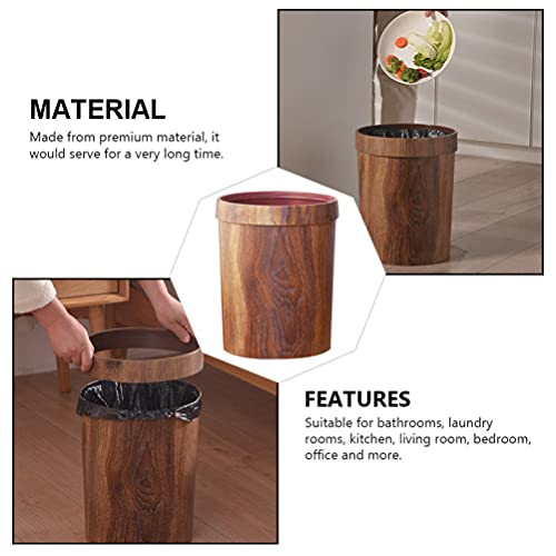 NUOBESTY Garbage Trash Can Vintage Waste Can Plastic Garbage Can Plastic Wood Grain Trash Can for Bedroom Living Room Bathroom