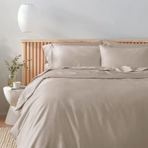 amazon aware 100% organic cotton 300 thread count duvet cover set - taupe, full/queen