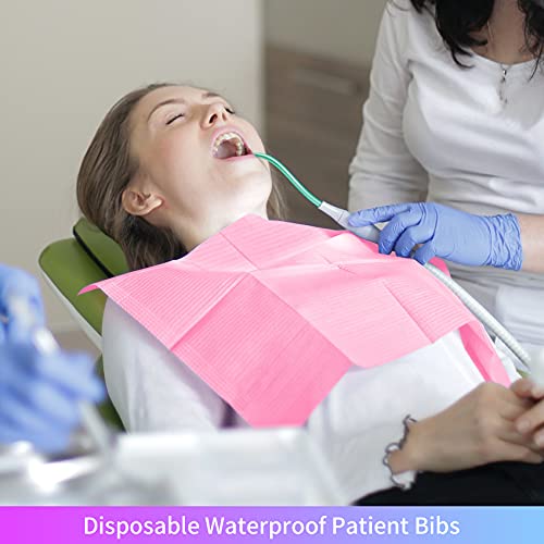 Dental Bib Disposable Pink Polyback Towel Waterproof Patient Bibs 3 Ply Tattoo Paper Napkins for Dental Clinic, Tattoo Piercing, Feeding - Soft and Fluid Resistant - 13'' x 18"