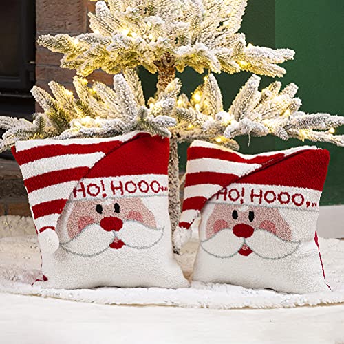 glitzhome 2PK Hooked Merry Christmas 3D Santa Throw Pillow Filled Cushion Sofa Decorative Pillow 14" L x 14" W