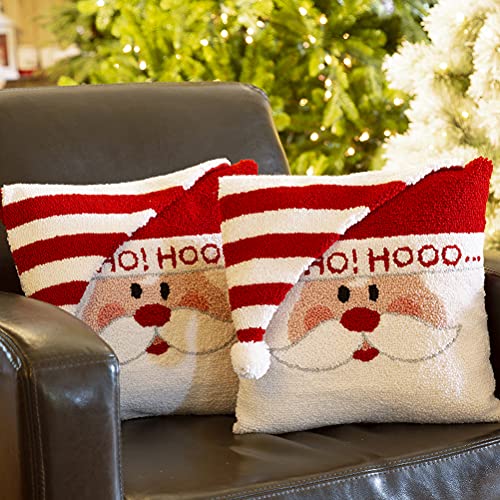 glitzhome 2PK Hooked Merry Christmas 3D Santa Throw Pillow Filled Cushion Sofa Decorative Pillow 14" L x 14" W