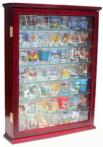 DisplayGifts Shot Glass Display Case Wall & Standing Curio Cabinet Shelf Unit Small Curio Cabinet (Cherry Finish)