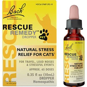 bach rescue remedy pet for cats 10ml, natural calming drops, stress relief for cats & kittens caused by loud noises, travel, new pets & people, homeopathic flower remedy