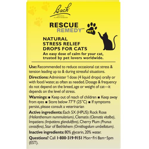 Bach RESCUE REMEDY PET for Cats 10mL, Natural Calming Drops, Stress Relief for Cats & Kittens Caused by Loud Noises, Travel, New Pets & People, Homeopathic Flower Remedy